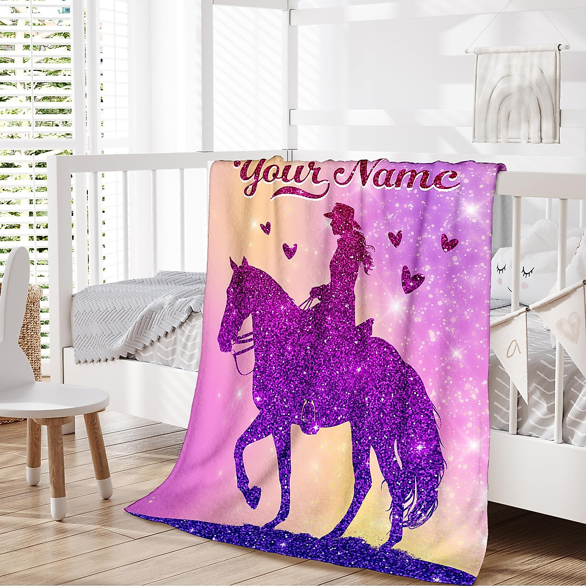 FLEXIMX Personalized Throw Blanket Gifts with Name, Horse Throw Blanket for Kids Girls Women Horse Lovers, Custom 60x50 Inches Pink Blankets Decor for Couch Sofa Bed