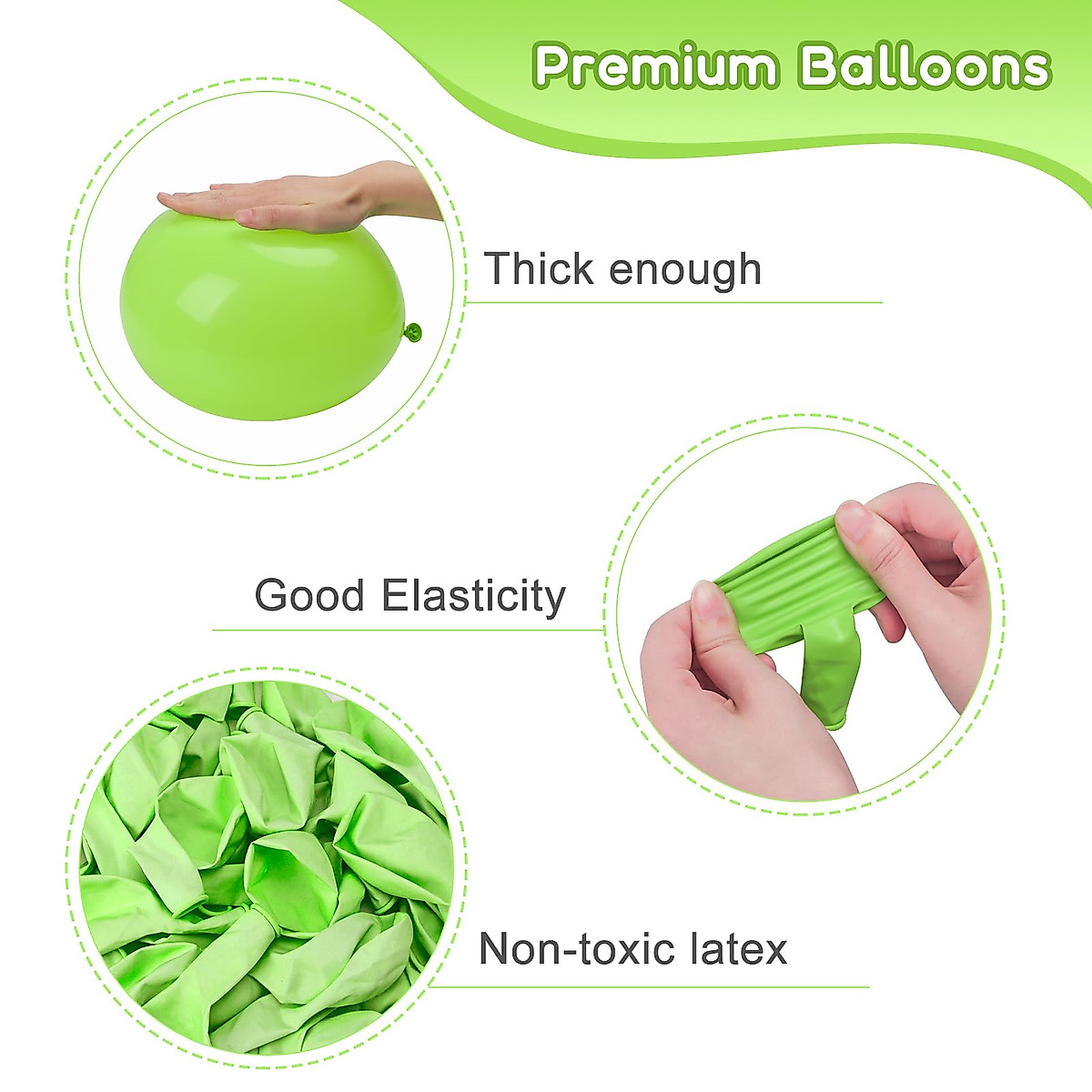 RUBFAC Lime Green Balloons Latex Party Balloons, 100pcs 12 Inch Green Balloons for Party Decoration Like Birthday Party, Graduation, Wedding, Baby Shower, Gender Reveal (with Green Ribbon)