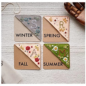 Personalized Hand Embroidered Corner Bookmark, Hand Stitched Felt Corner Letter Bookmark, Felt Triangle Bookmark, Cute Flower Letter Embroidery Bookmarks for Book Lovers（Summer-T）