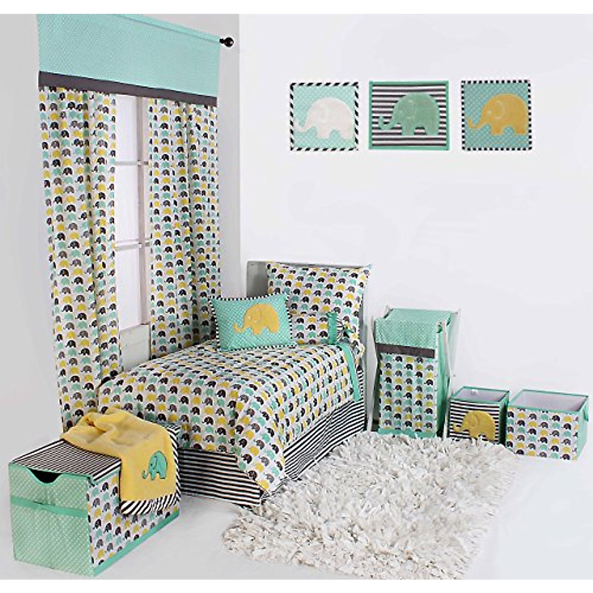 Bacati Elephants Unisex Activity Gym with Mat, Mint/Yellow/Grey