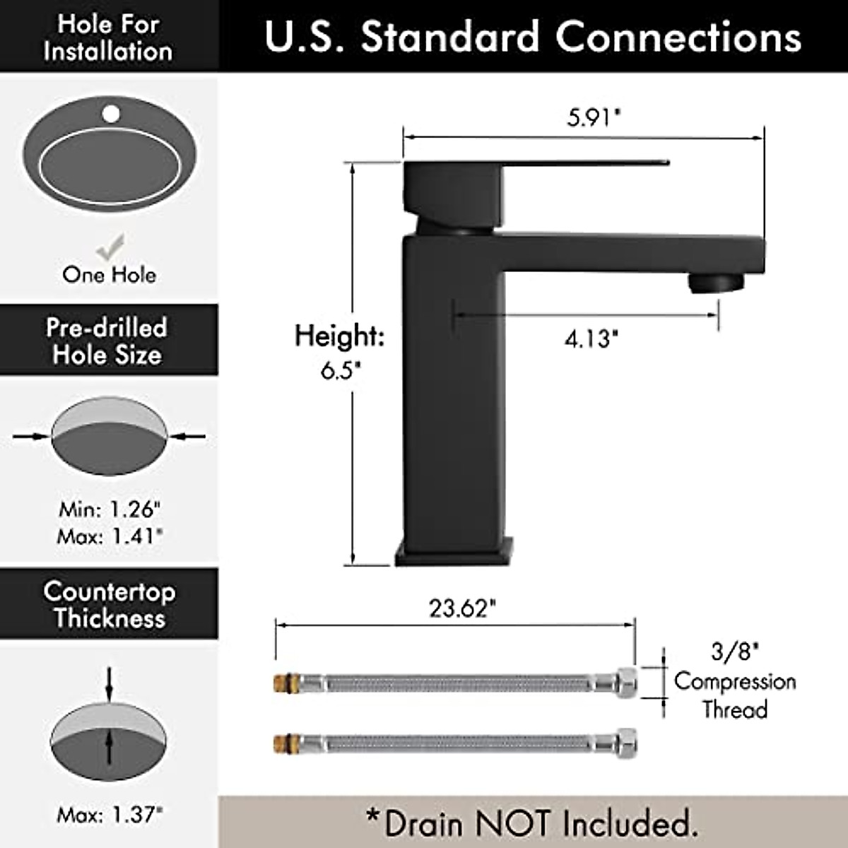 KES Black Bathroom Faucet Single Handle Type Bathroom Sink Faucet Stainless Steel Faucet Lavatory cUPC Certified Vanity Sink Faucet Matt Black, L3156ALF-BK