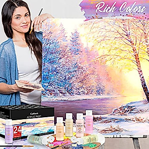 Caliart Acrylic Paint Set with 12 Brushes, 36 Pastel Colors (59ml, 2oz) Art Craft Paint for Artists Students Kids Beginners & Hobby Painters, Halloween Canvas Ceramic Wood Rock Painting Supplies Kit