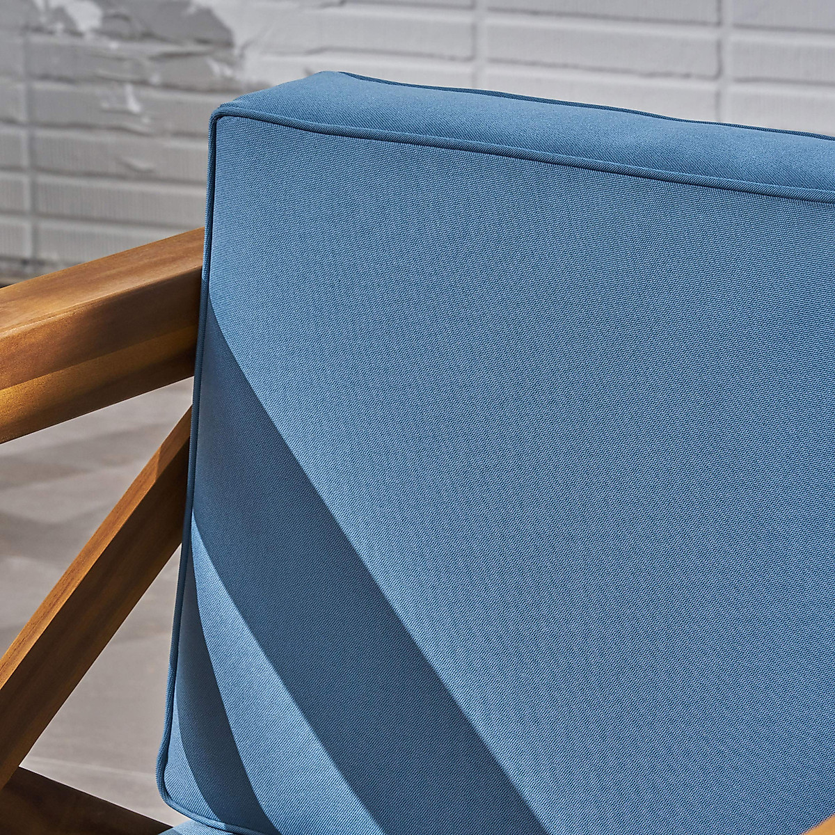 GDFStudio Outdoor Acacia Wood Club Chairs with Cushions (Set of 2), Teak Finish and Blue