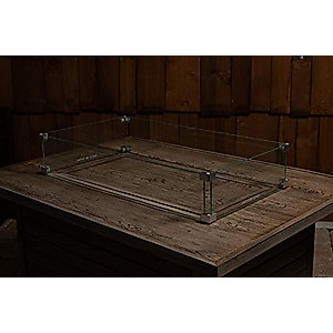 Fire Sense 63248 Fire Pit Wind Guard Clear Tempered Glass Best Flame Viewing Experience for Propane Gas Fire Pits & Patio Heaters - Rectangular Wind Guard