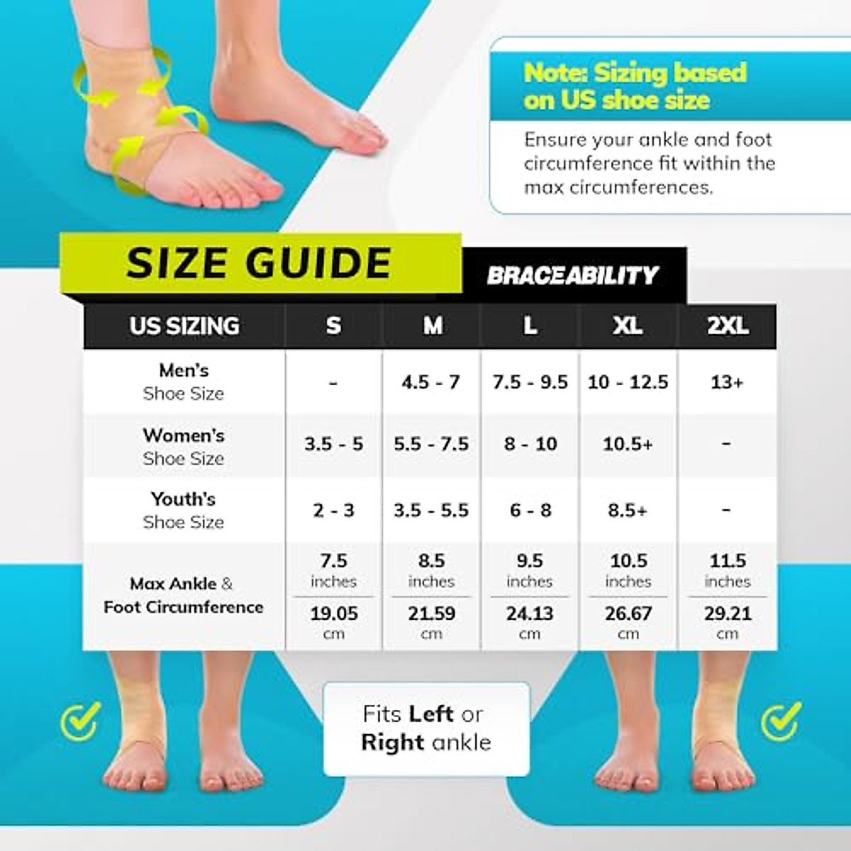BraceAbility Elastic Ankle Support Brace - Lightweight Slip on Foot and Ankle Compression Sleeve for Gymnastics, Dance, Sports, Running, Exercise, and Sprained Ankle Swelling for Women and Men (XL)