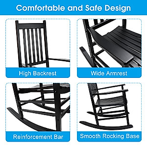 XINYUN Rocking Chair Wooden Frame Chair Indoor and Outdoor Fade Resistant Rocker with 350lbs Weight Capacity All Weather Porch Rocker for Garden Lawn Balcony Backyard and Patio Porch Black