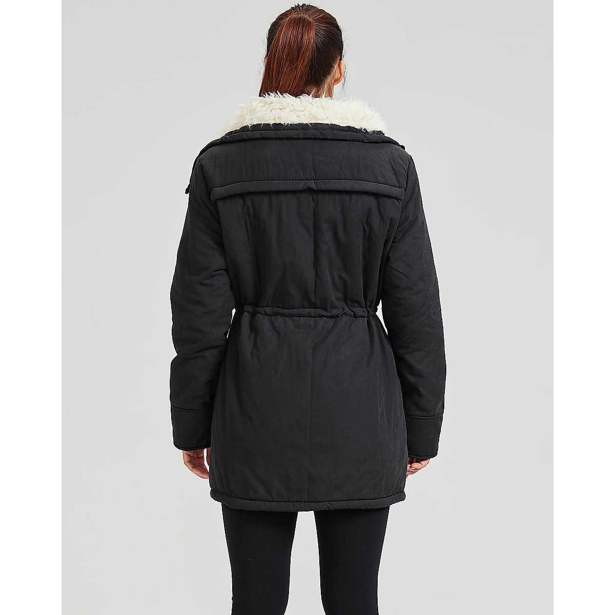 MEWOW Women's Winter Mid Length Thick Warm Faux Lamb Wool Lined Jacket Coat (M, Black)