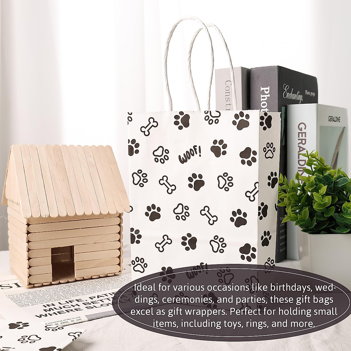 Shindel 24PCS Party Favor Bags, Kraft Paper Retail Grocery Bags Paw Prints Gift Bags with Handles for Christmas Children's Day Boys Girls 5.5 x 2.8 x 7.9 inch