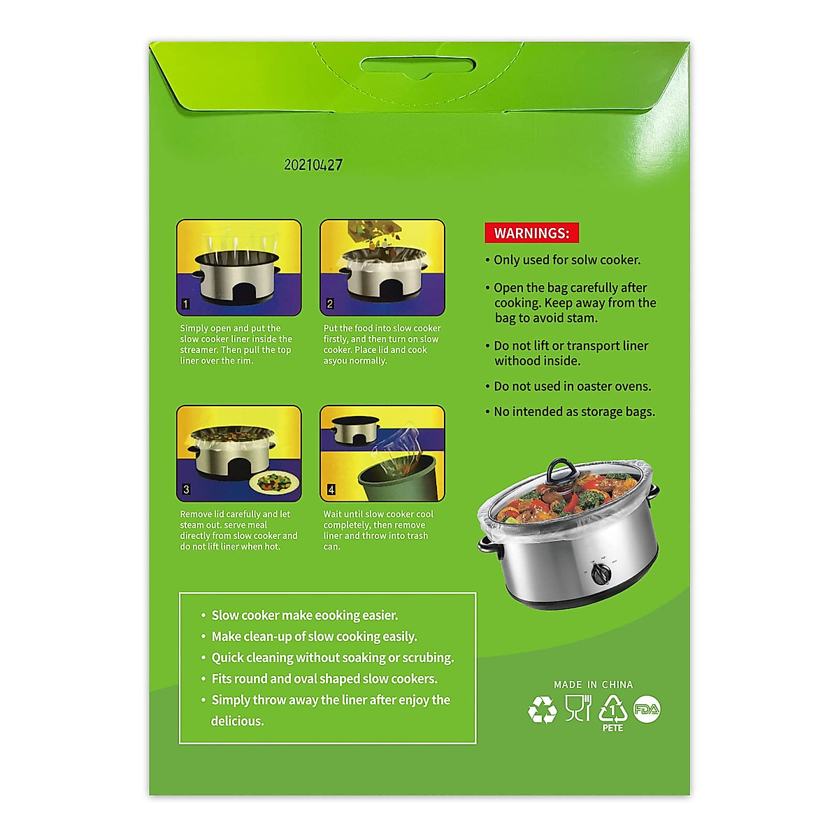ECOOPTS Slow Cooker Liners Disposable Cooking Bags Small Size Pot Liners Fit 1QT to 3QT Suitable for Oval & Round Pot (20)