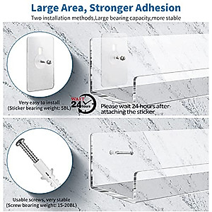 facinlay Acrylic Shelves, Clear Floating Shelf, Wall Ledge Bookshelf,Kids Bookshelf, Invisible Spice Rack, Thick Bathroom Storage Shelves, Display Organizer for Office Kitchen, 15" L, Set of 3