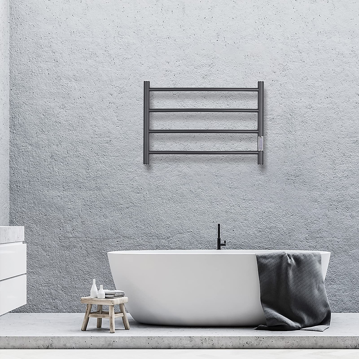 SHARNDY Towel Warmer with Built-in Timer ETW29 for Bathroom Wall Mounted Bath Towel Heater Plug-in Electric Heated Towel Rack Black