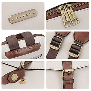 CLUCI Leather Laptop Backpack for Women 15.6 inch Computer Backpack Stylish Travel Backpack Purse for Women Work Daypack Bag Off-white with brown