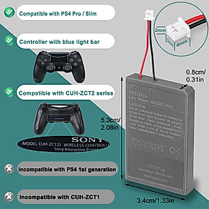 OSTENT 1000mAh 3.65V 3.7Wh Rechargeable Li-ion Battery Pack Replacement for Sony PS4 Pro/Slim CUH-ZCT2 Series Bluetooth Wireless Dual Shock Controller Second Generation New Version Small Connector