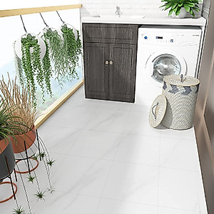 CHICHOME 16 Pack 12x12 Inch Peel and Stick Floor Tile Bathroom Waterproof White Marble Floor Tiles Self Adhesive Vinyl Flooring Removable Sticky Tiles Decorative for Floor Kitchen Bedroom Living Room