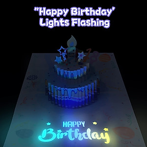 3D Musical Birthday Card, Blowable LED Light Candle, 3D Birthday Popup Cards with DIY 0-9 Numbers, Blow Out Led Light Candle, and Play Birthday Music Flash Happy Birthday Lights for Kids Men and Women