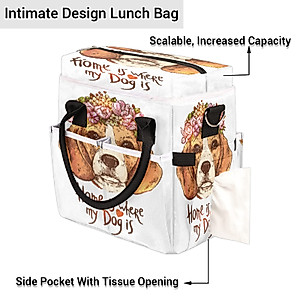 Insulated Lunch Bag for Women, Beagle Dog Home Leakproof Lunch Tote Bag Reusable Large Lunch Box Thermal Cooler Lunch Bags with Shoulder Strap, Side Pockets, Water Bottle Holder