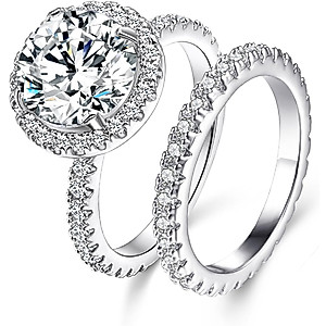 JIANGYUE Classic Bridal Sets Band Ring for Women, 3 Ct 8 Heart 8 Arrow White AAA Cubic Zirconia Rose Gold Big Main Stone Cocktail Engagement Wedding Rings Size 5 6 7 8 9 10