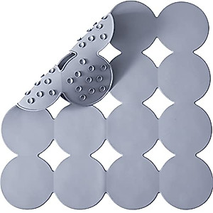 Webos Anti Slip Shower Mat: Natural Rubber Non Slip Bath Mat for Tub with Strong Suction Cups Bathtub & Tub Mats for Elderly and Kids Bathroom Square Shower Floor Stall matt (Grey, 21X21)