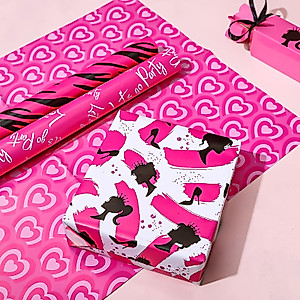 Whaline 12 Sheets Pink Girls Princess Wrapping Paper 19.7 x 27.6 Inch Hot Pink Girls Hearts Sweet Style Wrapping Paper Assorted Pink Girl Gift Wrap Paper for Birthday Baby Shower Wedding Party