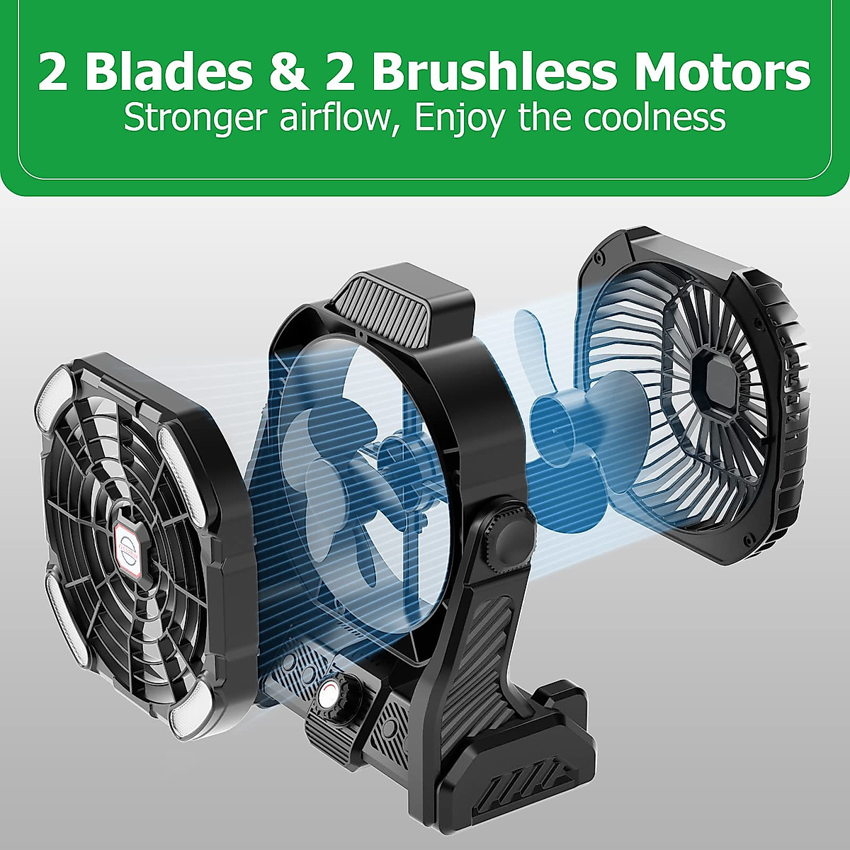 Camping Fan with LED Lantern, Portable Fan Rechargeable Battery Powered Fan for Outdoor Camping Fans, 270°Head Rotation Beach Fan, Quiet Table Fan Battery Operated USB Fan for Tent Picnic Black X26