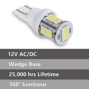 HUTTUUBUDU LED Landscape Light Bulbs 1W 12V Cool White 6000K，7W Low Voltage Incandescent Light Bulbs Equivalent，Wedge Base T5 Malibu Bulbs, Garden Light Bulbs, Landscape Bulbs 8 Pack