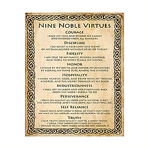 "9 Noble Virtues & Affirmations-Courage-Discipline-Honor"-Wall Art-8 x 10" Print Wall Decor-Ready to Frame. Parchment Print for Home-Office Decor. Timeless Truths To Teach -w/Endless Knot Design.