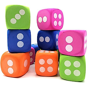 Qidiwin Jumbo EVA Dices, Giant Dot EVA Foam Dices for Kids Building Blocks,Educational,Party Suppliers, 4 Color,12PCS