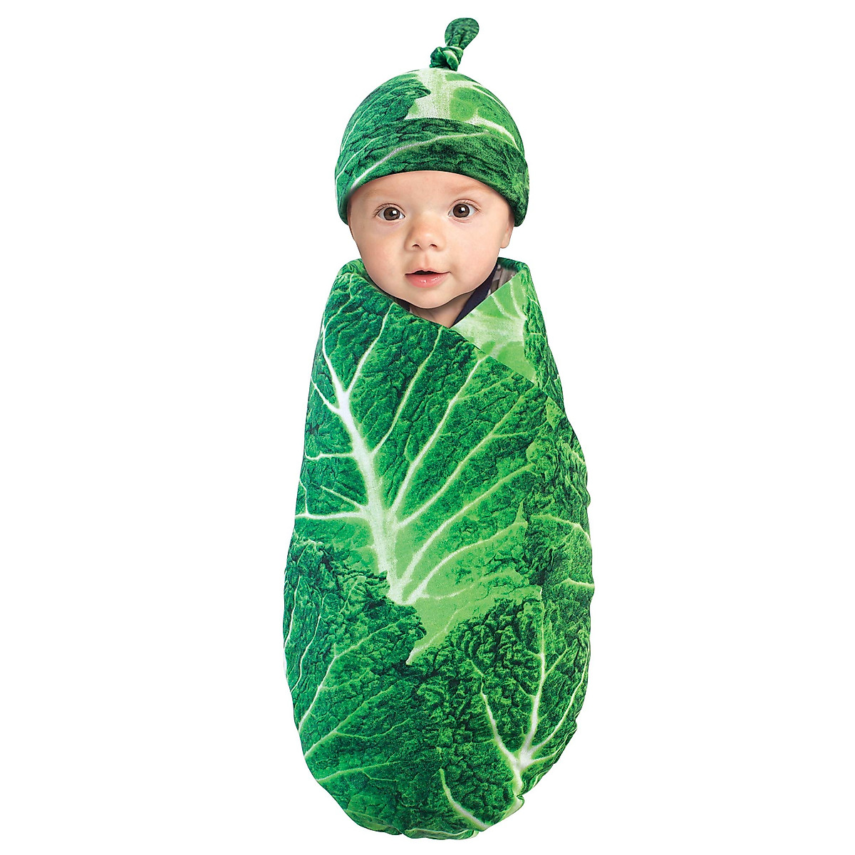 Touched by Nature Unisex Baby Organic Cotton Swaddle Blanket and Headband or Cap, Cabbage, One Size