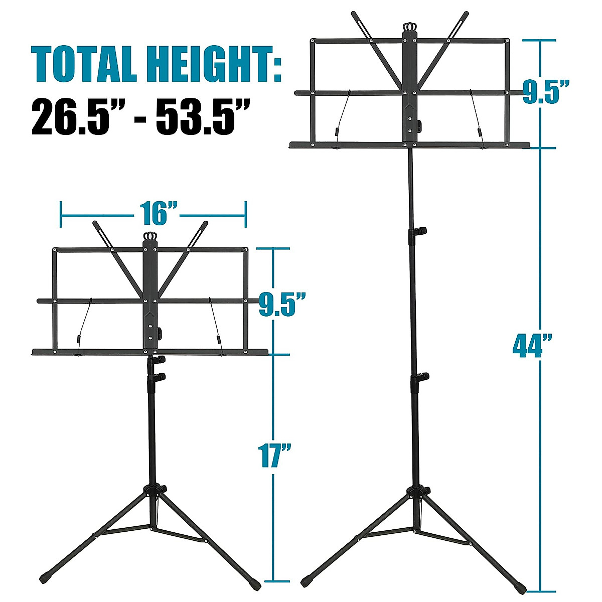 GLEAM Music Stand - 2 in 1 Dual-Use Desktop Book Stand Folding Music Holder Portable and Lightweight with Music Sheet Clip Holder & Carrying Bag Suitable for Instrumental Performance (Black)
