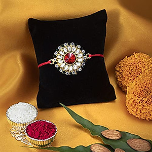 Aheli Indian Traditional Handmade Elegant Kundan & Crystal Stone Rakhi for Brother Men