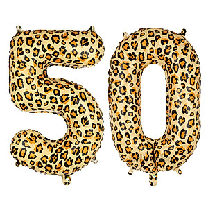 Leopard Print Number 50 Balloons Birthday Party Decorations Cheetah Theme Large Foil Mylar Helium 50th Balloon Big Birthday Party Supplies