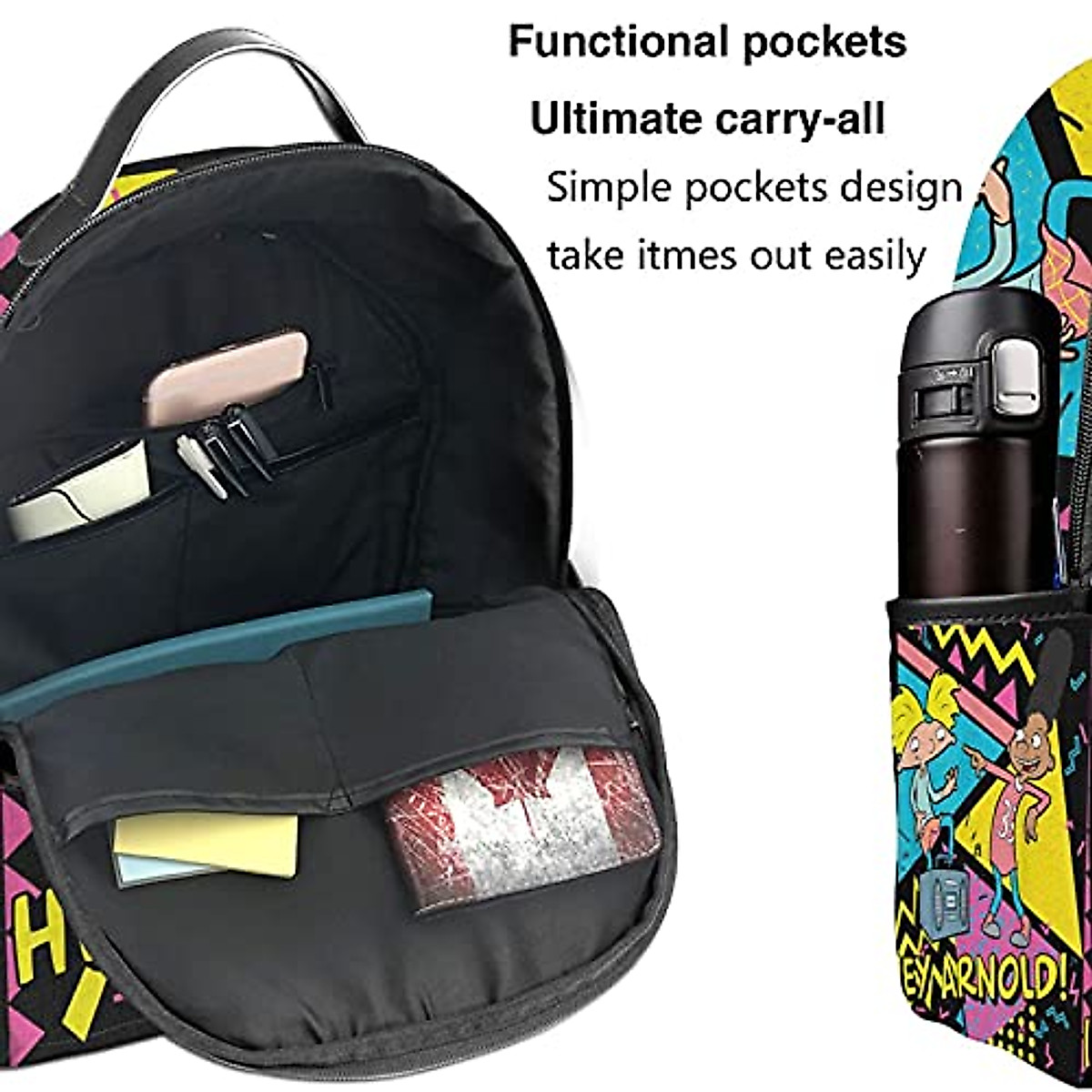 Shanke Hey Arn-Old Black Backpack, Classic Men's and Women's Backpack with Cartoons.