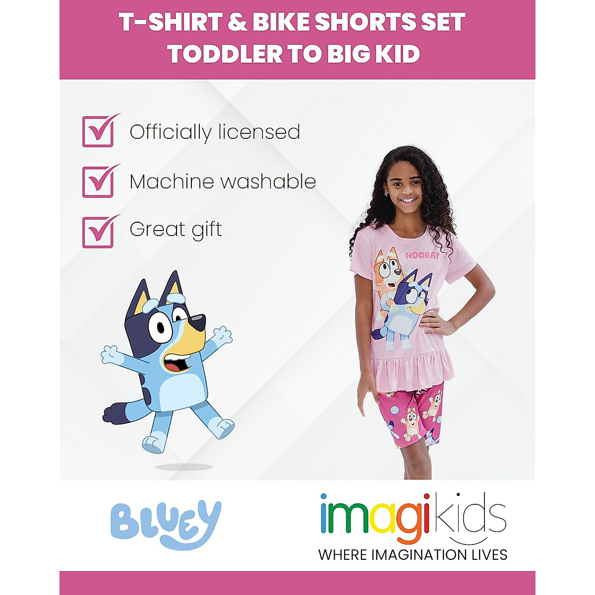 Bluey Bingo Toddler Girls T-Shirt and Bike Shorts Outfit Set Pink 2T