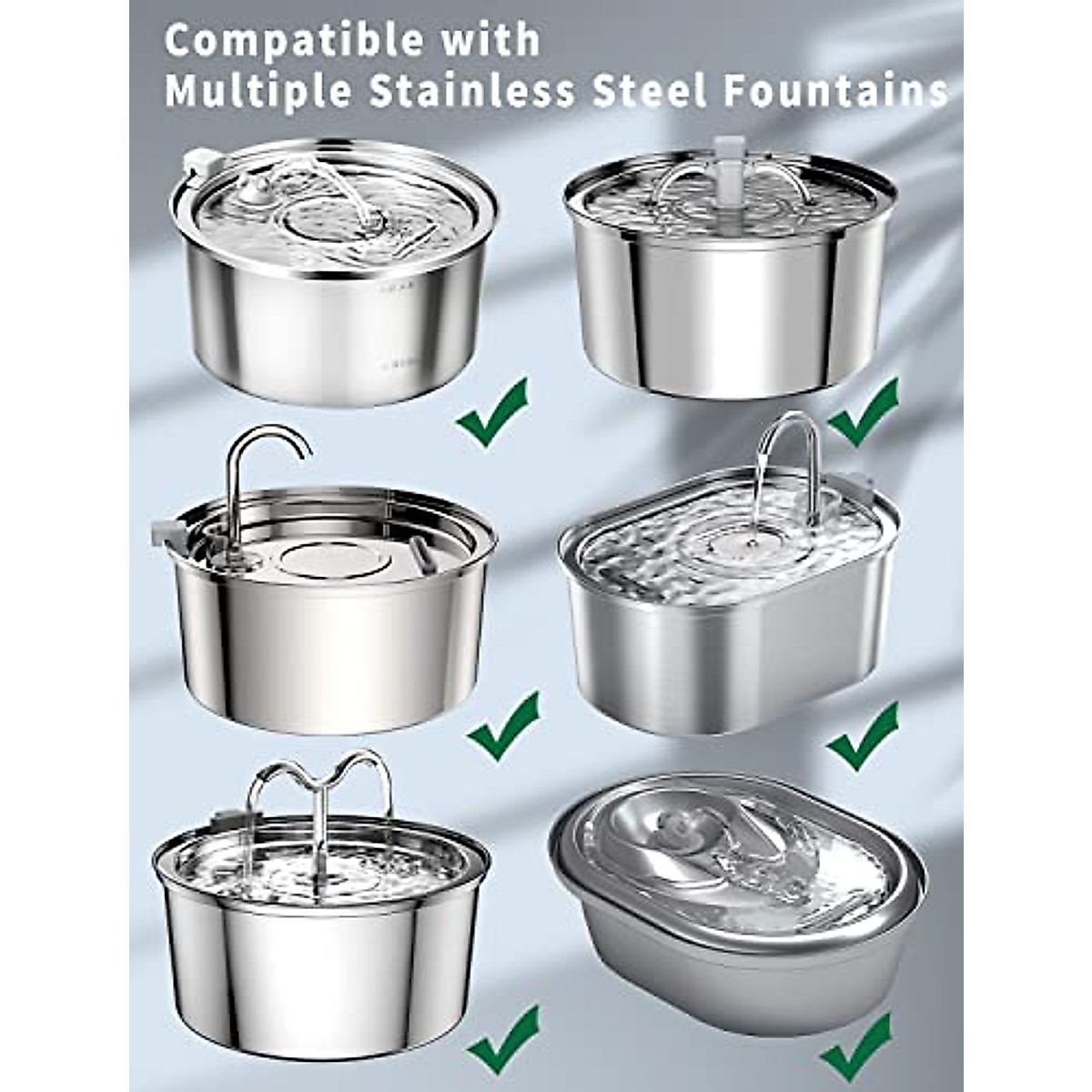 Cat Water Fountain Filters(8+8pcs), Replacement Filters for 3.2L/108oz(2L/ 67oz) Stainless Steel Pet Fountain, Dog Water Fountain, 8pcs Carbon Filters + 8pcs Sponges