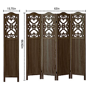Leesinwing Room Divider, 4 Panel Room Divider, Tung Wood Room Divider Wall, Carved Vault Room Dividers, Rustic Minimalism Room Partition, 5.6Ft Room Dividers and Folding Privacy Screens, Dark Brown
