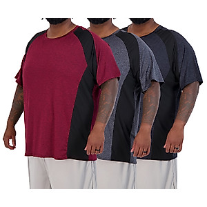 Real Essentials Men’s Big and Tall Tech Stretch Short Sleeve Crew Quick Dry Fit T-Shirt Wicking Active Athletic Gym Top Clothes Lounge Sleep Running Basketball Workout Tee, Set 6, 3XLT, Pack of 3