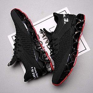 Chopben Men's Running Shoes Blade Non Slip Fashion Sneakers Breathable Mesh Soft Sole Casual Athletic Lightweight Walking Shoes(11,Black/Red)