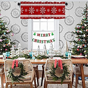 Millxiu Christmas Kitchen Curtain Valance 42x12 inch Merry Christmas White Snowflake Red Backdrop Window Valance for Kitchen and Bathroom,Rod Pocket Short Valances Window Treatment