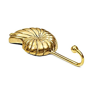Coastiva Brass Nautilus Shell Decorative Wall Hook, Coastal Home Decor for Towel Holder in Bathroom, Wall Mounted Nautical Style Hooks for Hanging Coat, Robe, Bag, Scarves, Towels, Hat Purse and Key