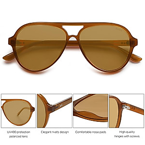 SOJOS Classic Polarized Aviator Sunglasses Womens Mens Retro Double Bridge Aviators SJ2201, Shiny Brown/Brown