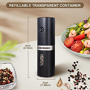 LUUKMONDE Electric Salt and Pepper Grinder, Salt and Pepper Kitchen Grinders, Battery Operated Automatic Pepper Mill Grinder with LED Light, Adjustable Coarseness, One Hand Operation