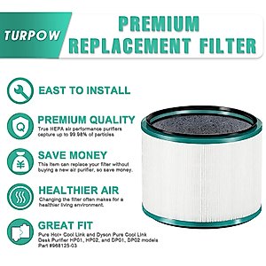 TURPOW Air Purifier Filter Replacements for Dyson HP01, HP02, HP03, DP01, DP02 Desk Purifiers, Replaces Part NO.968125-03, Compatible with Dyson Pure Hot Cool Link Fans Filter