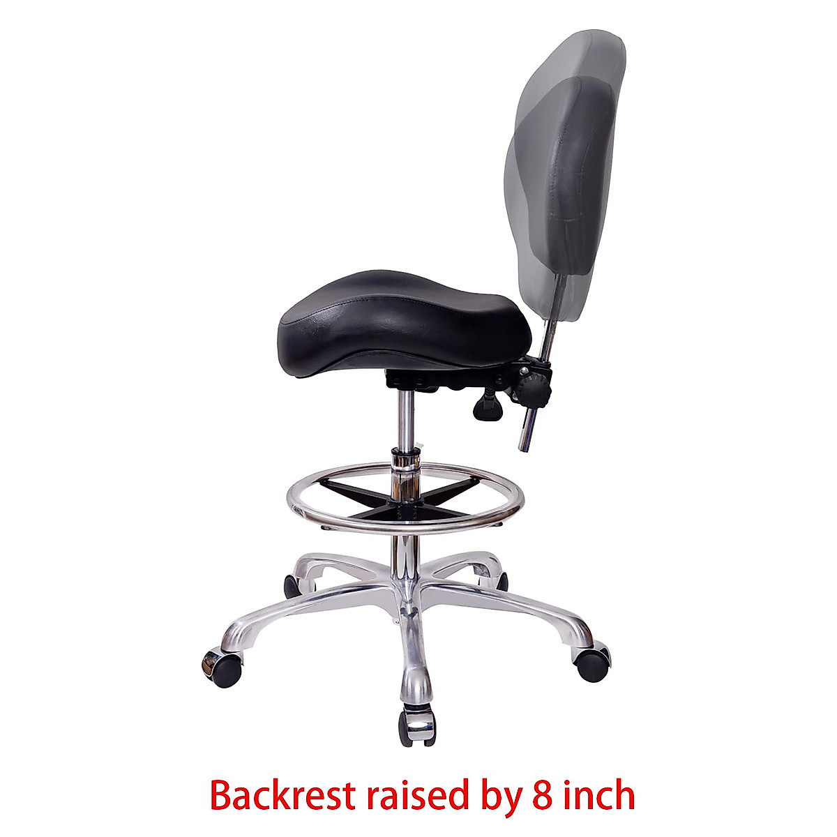 MWOSEN Height Adjustable Rolling Stools Drafting Chair with Backrest & Foot Rest,Tilt Back,Work from Home Chair,for Studio,Dental,Office,Salon and Counter, (Black)