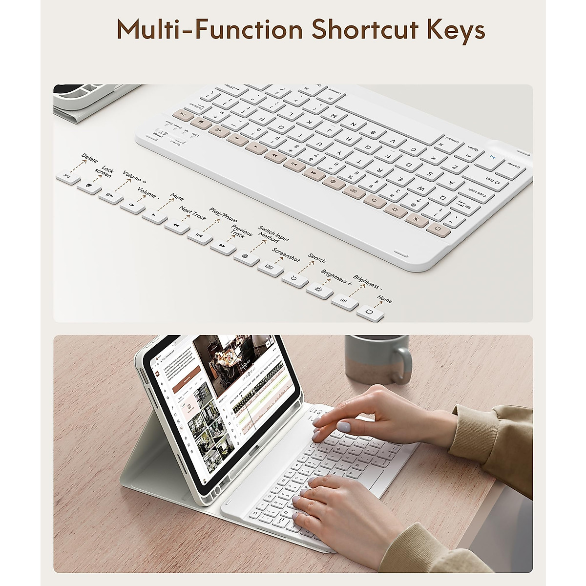 CHESONA Keyboard Case for iPad 10th Generation 10.9-inch 2022, Detachable Bluetooth Keyboard, Stand Folio Keyboard Cover with Pencil Holder, Rechargeable Keyboard for iPad 10th Gen 2022 (White)