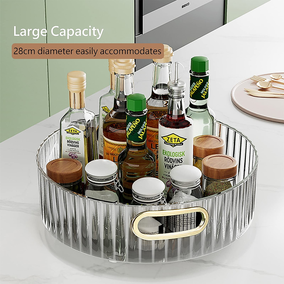 360 °Rotating Lazy Susan Organizer, 9" Large Green Turntable Organizer for Spice Rack, Cabinet, Kitchen Countertop Cupboard, Acrylic Bathroom Counter Organizer for Candle, Lotion Bottle, Cosmetics
