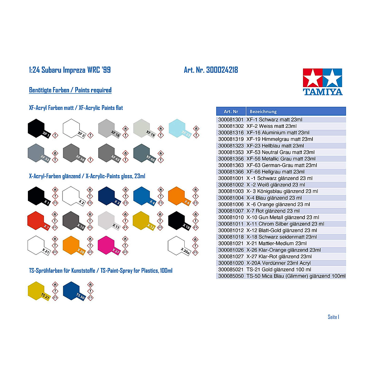 Tamiya - 24218 - Model - Subaru Impreza WRC 99 - Scale 1:24