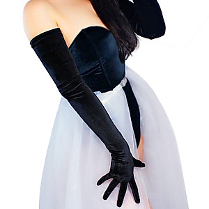 DooWay Super Long Black Velvet Gloves Women TOUCHSCREEN 28" Stretchy Warm Vintage Formal Evening Opera Gloves