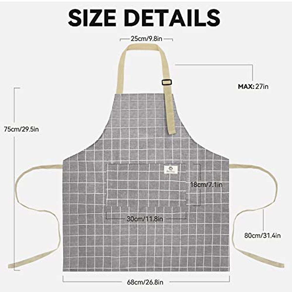 Riqiaqia 2 Pieces Aprons for Women with Pockets, Cotton Linen Waterproof Kitchen Cooking Aprons, Chef Apronfor Men Women with Adjustable Neck Strap and Long Ties(Grey/Green)