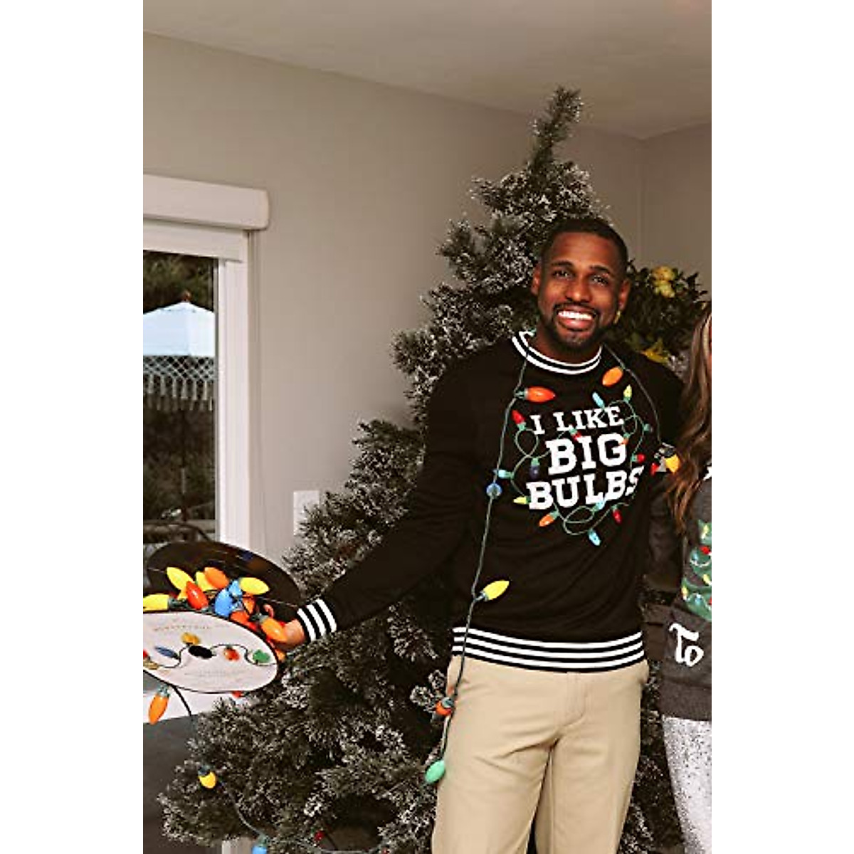 Tipsy Elves Light Up Ugly Christmas Sweater with LED Lights for Men I Like Big Bulbs Red Holiday Pullover with String of Lights Size Medium