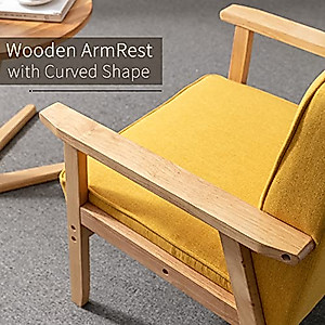 Okeysen Accent Chairs Set of 2, Mid Century Modern Accent Chair, Retro Wood and Fabric Armchairs Side Chair, Lounge Reading Comfy Arm Chair for Living Room, Bedroom, Office (Yellow)